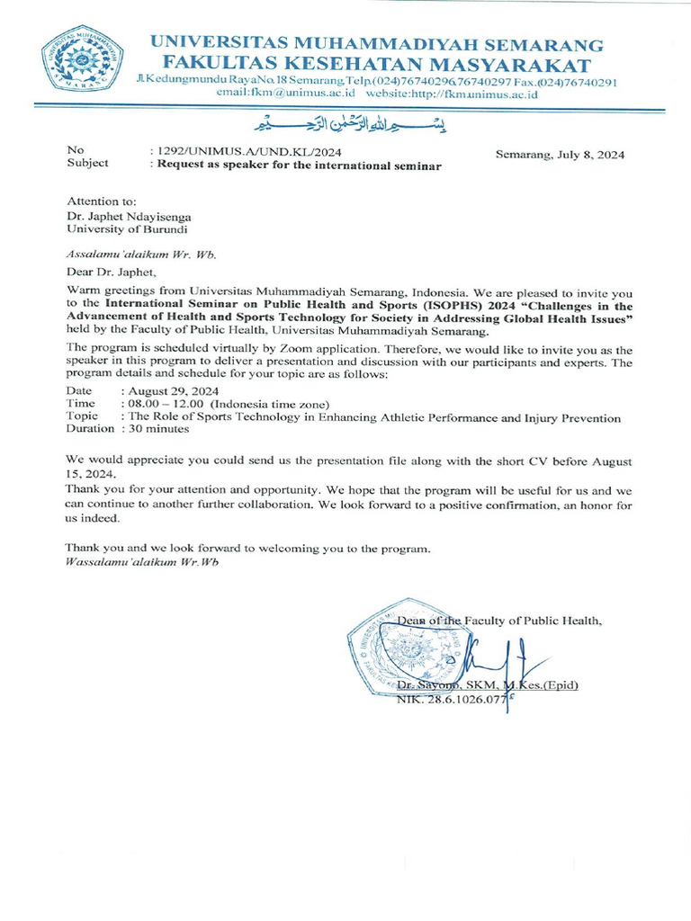 1292 - Request As Speaker (Dr. Japhet) | PDF