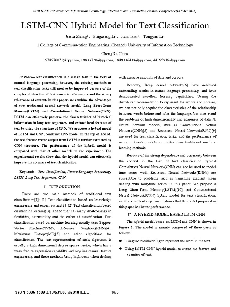 2018 - LSTM-CNN Hybrid Model For Text Classification | PDF