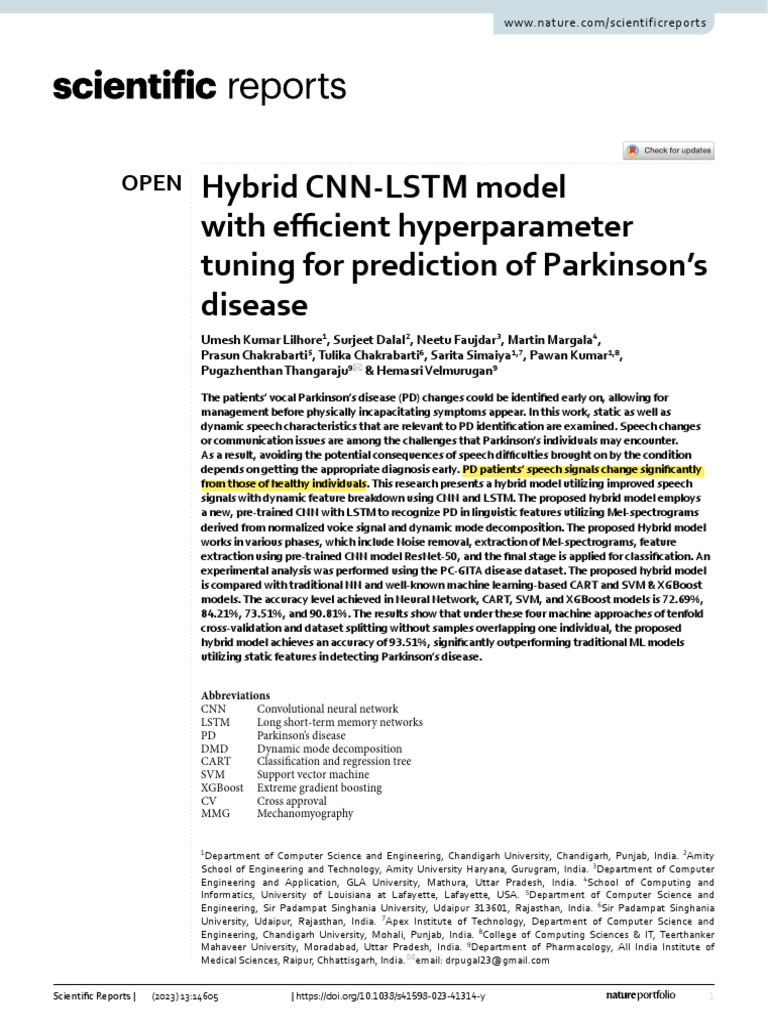 2023 - Hybrid CNN-LSTM Model With Efficient Hyperparameter Tuning For Prediction of Parkinson's ...