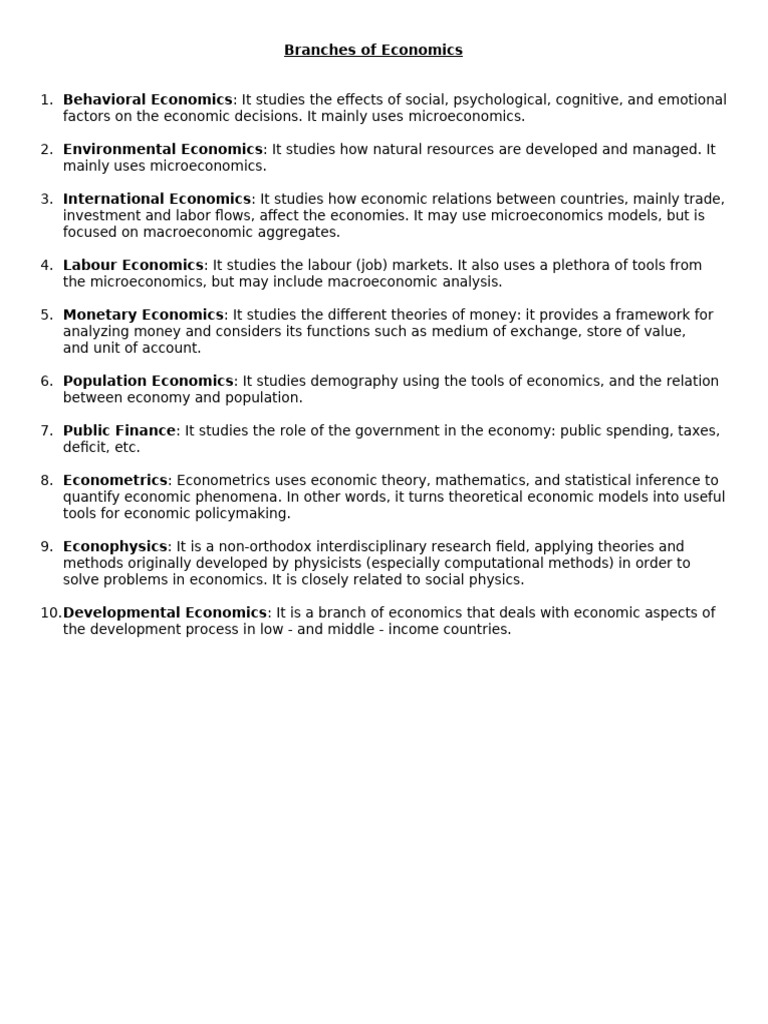 Branches of Economics | PDF