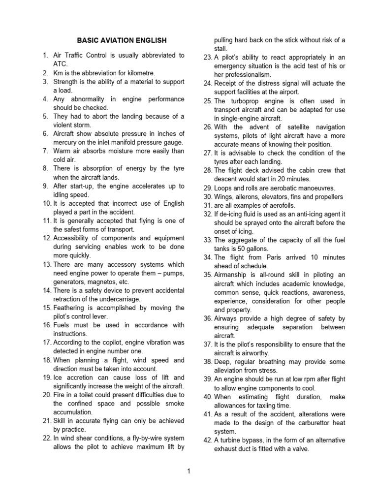 Basic Aviation English Sentences 2 | PDF