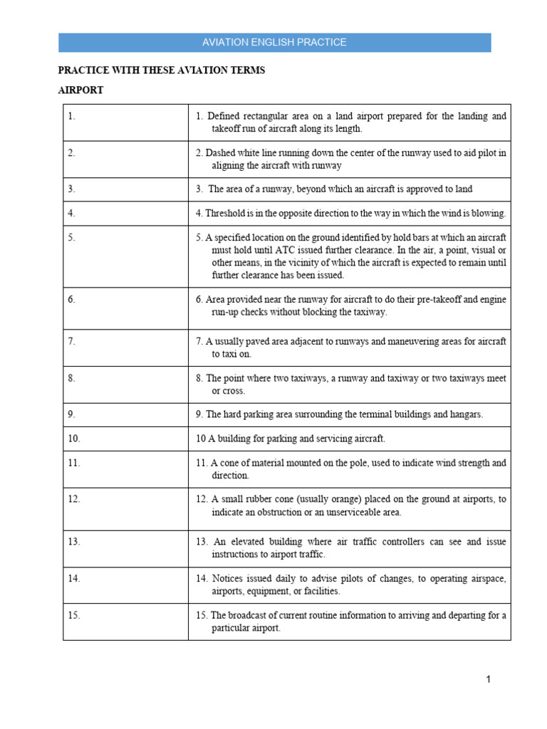 Aviation English Vocabulary Practice 2 | PDF