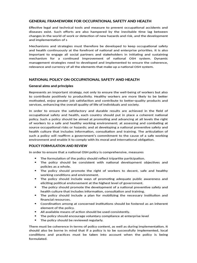 General Framework For Occupational Safety And Health Pdf