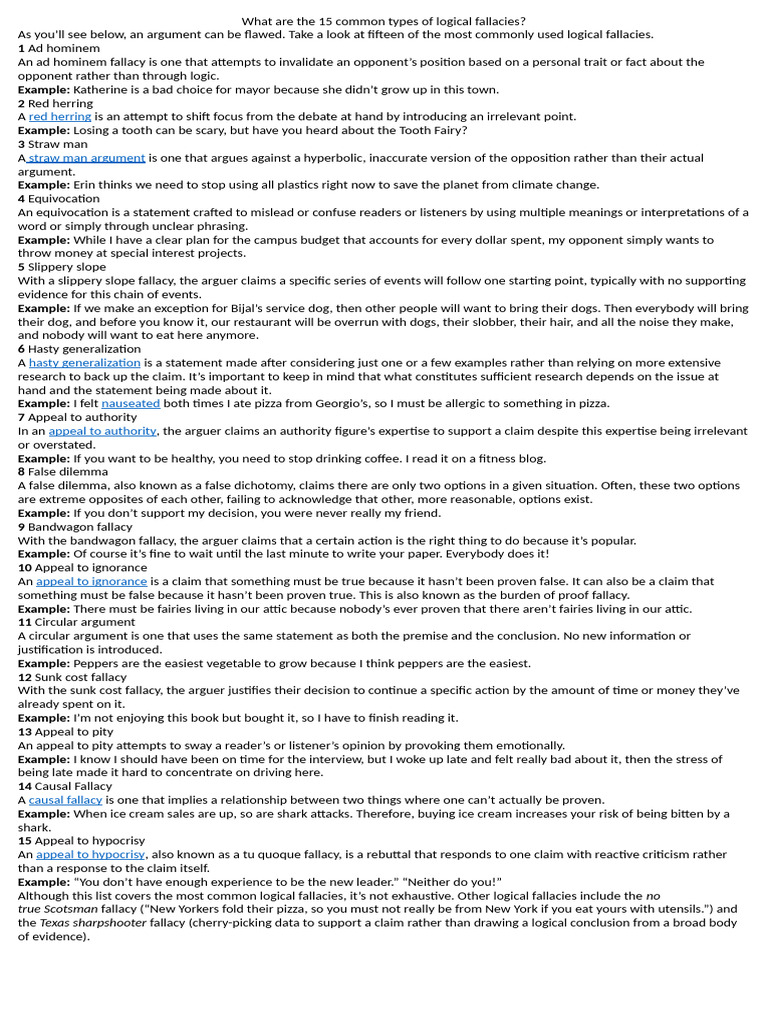 What Are The 15 Common Types Of Logical Fallacies Pdf