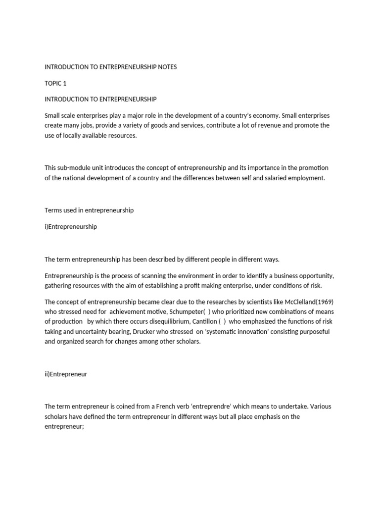 Entrepreneurship Notes | PDF