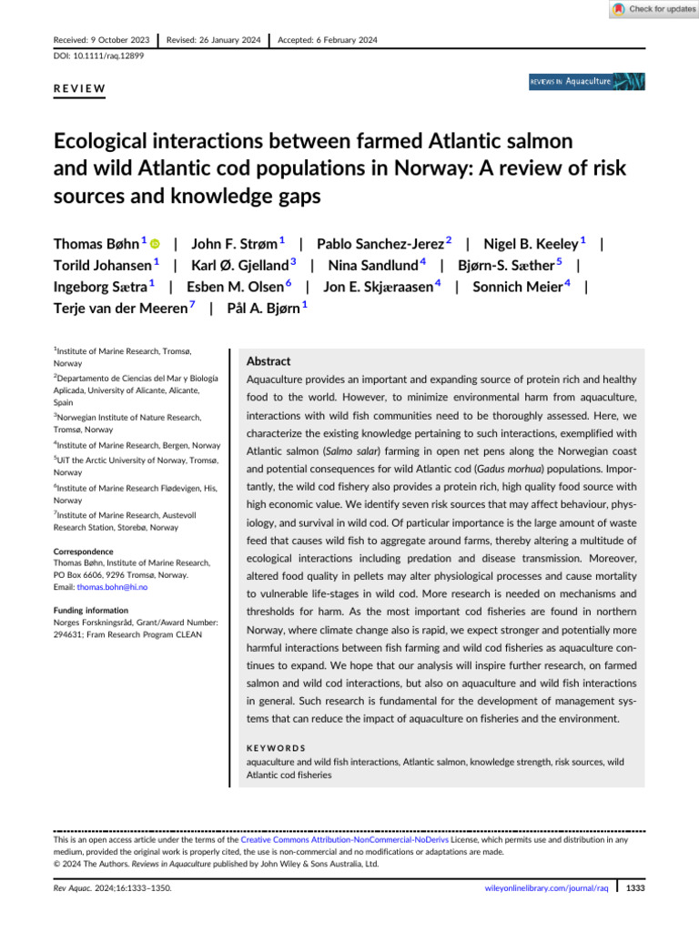 Ecological Interactions Between Farmed Atlantic Salmon and Wild ...