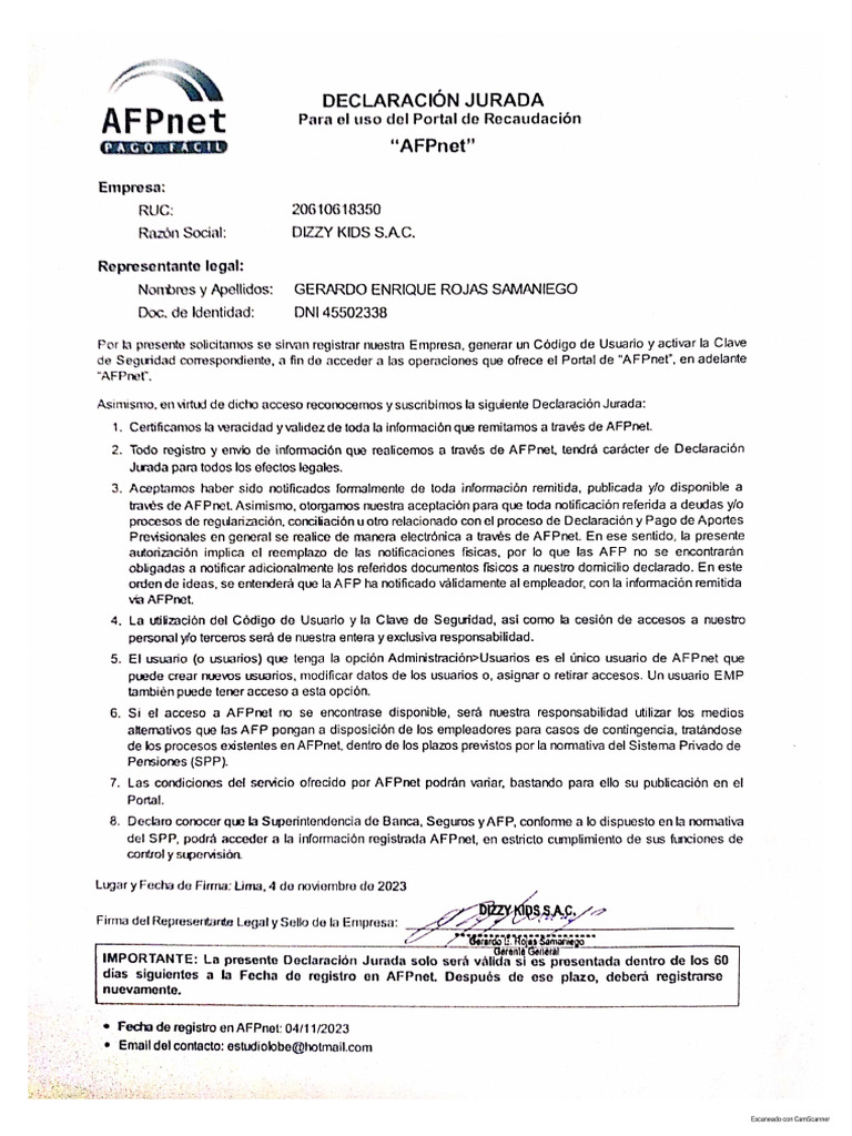 AFPNET Solicitud de Activación | PDF