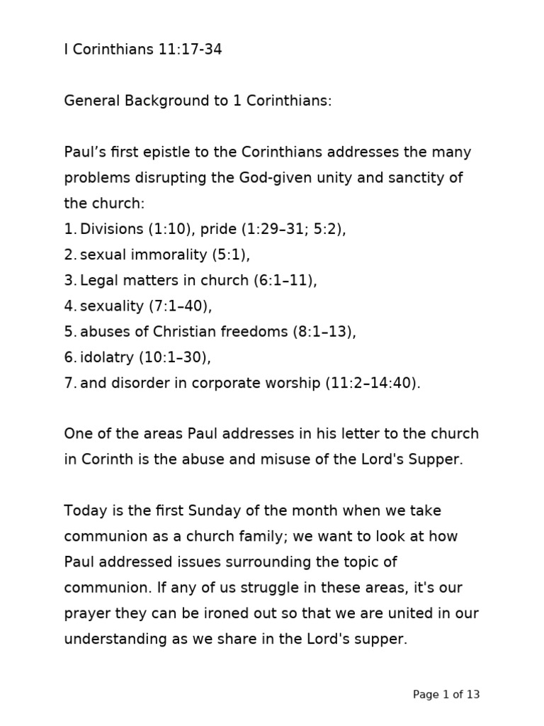 I Corinthians 11 Communion | PDF