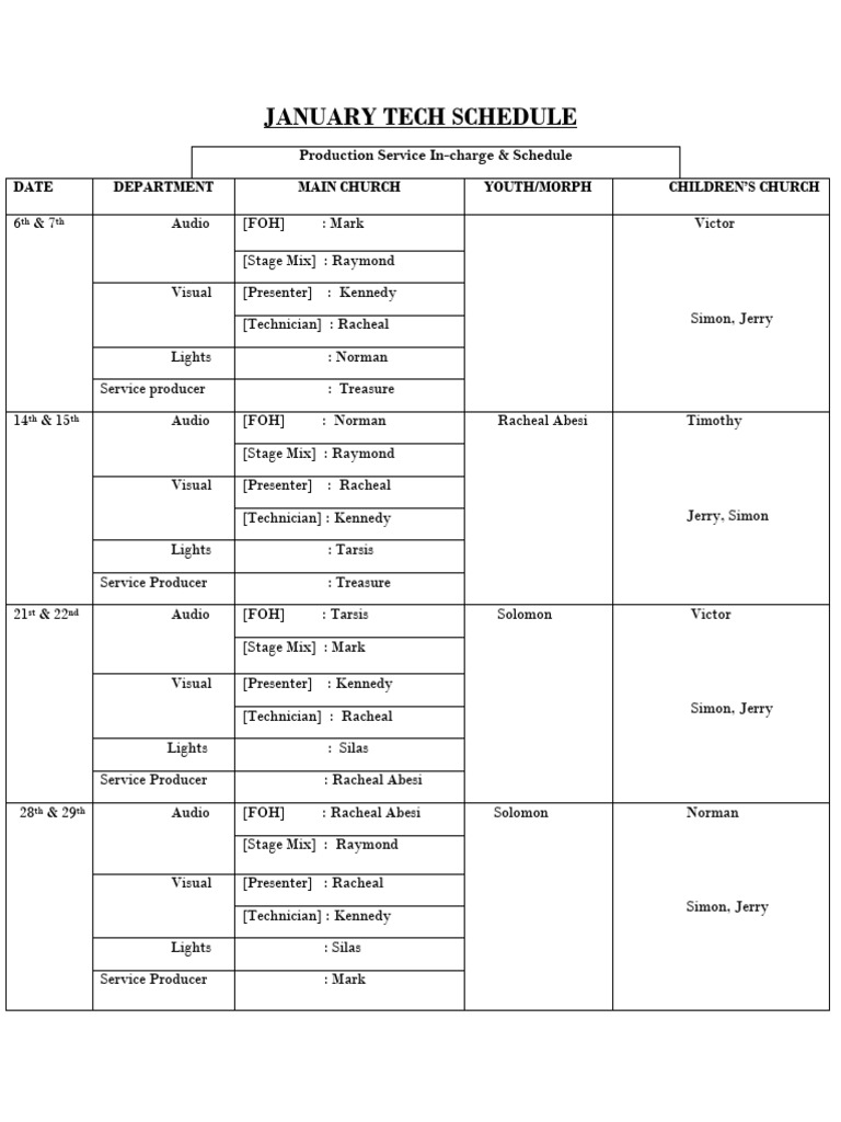 January Tech Schedule | PDF