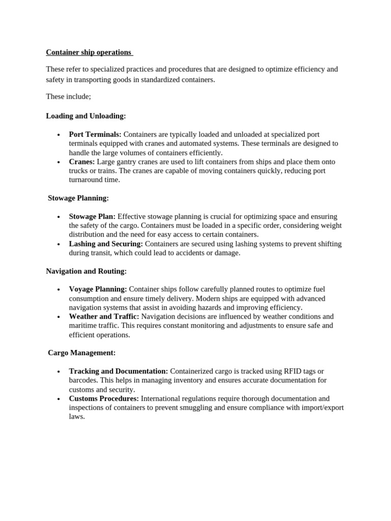 Container Ship Operations | PDF