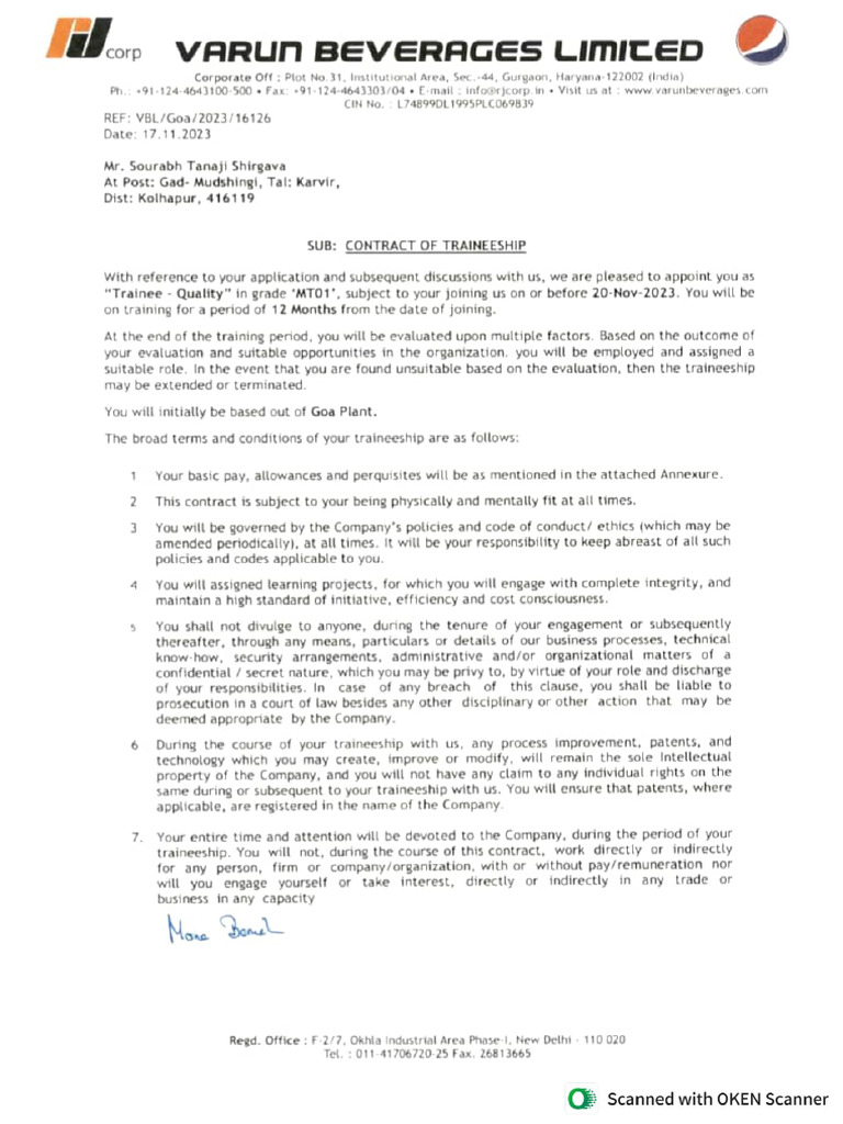 Saurabh Appointment Letter | PDF