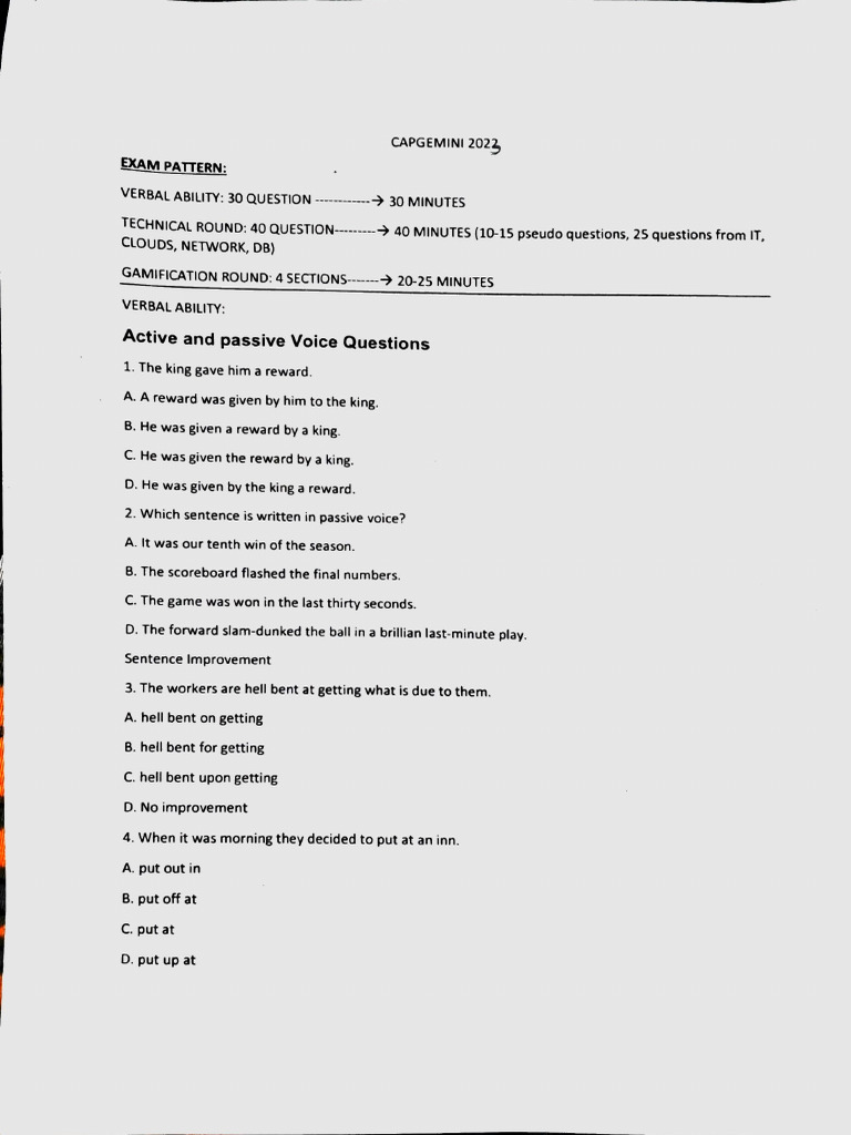 Capgemini Sample Questions - Previous Year Feedback - 240830 - 182450 | PDF | Atlantis | Young Adult