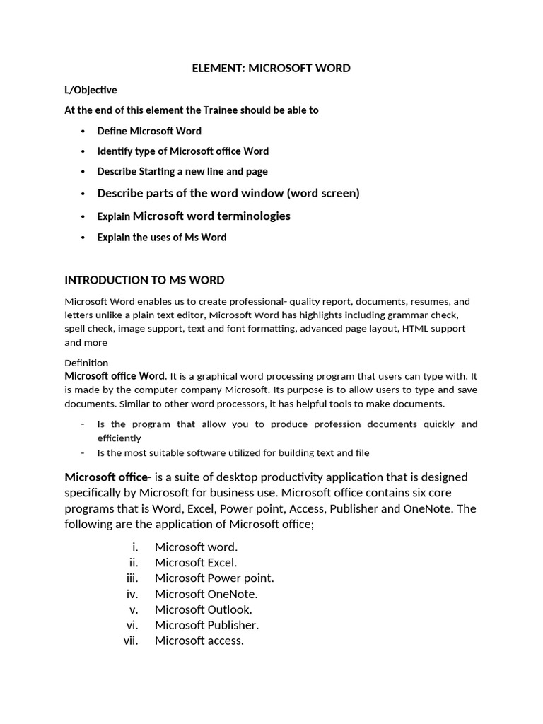 ELEMENT Microsoft Word | PDF