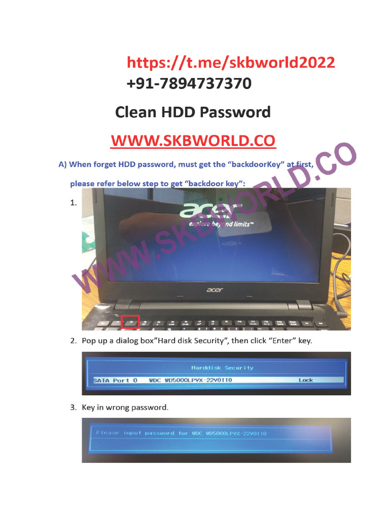 SKB ACER Clean HDD Password SOP PDF GUIDE | PDF