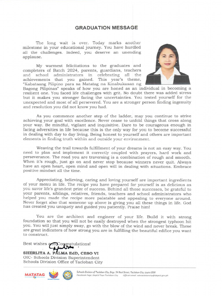 Graduation Message 2024 - SDS Palma | PDF