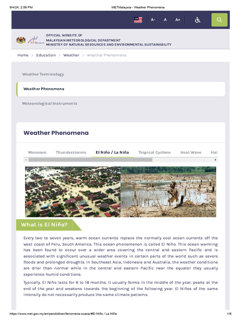 METMalaysia - Weather Phenomena_El Nino La Nina | PDF