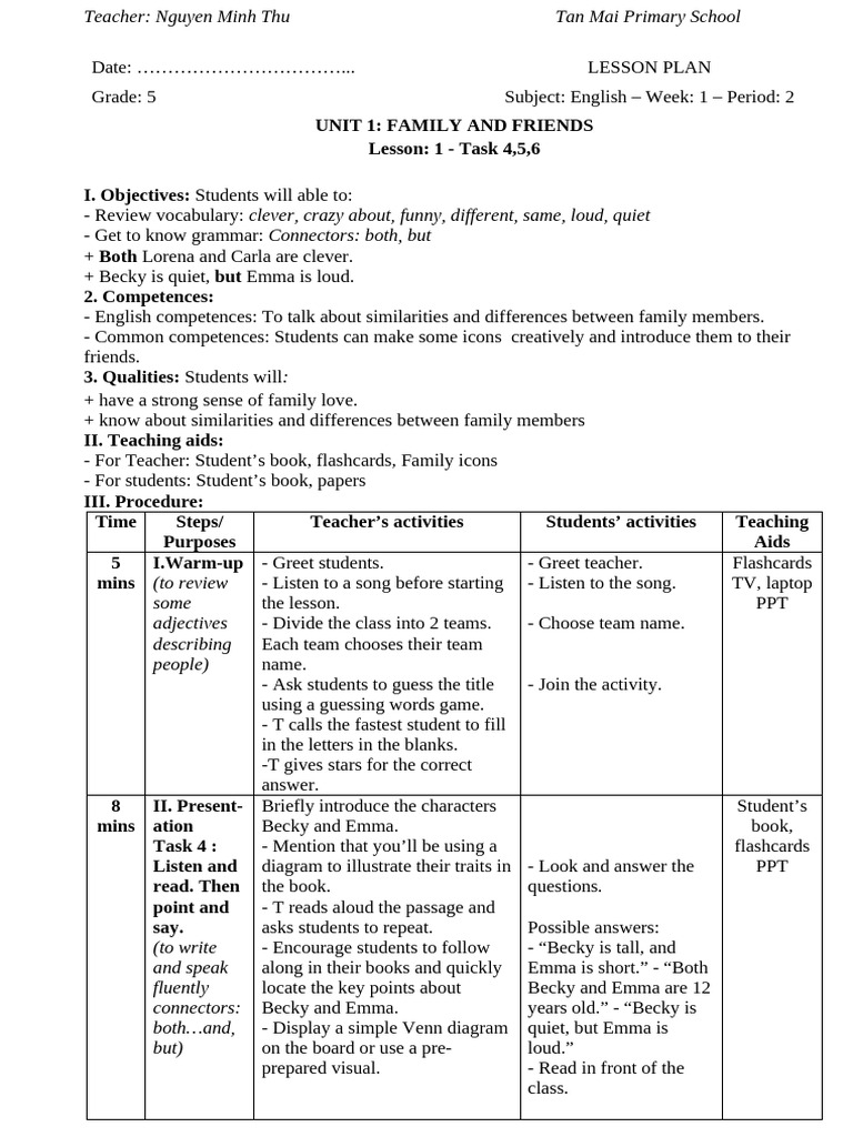 Grade 5 English Lesson Plan: Family Traits | PDF | Linguistics | Foreign Language Studies