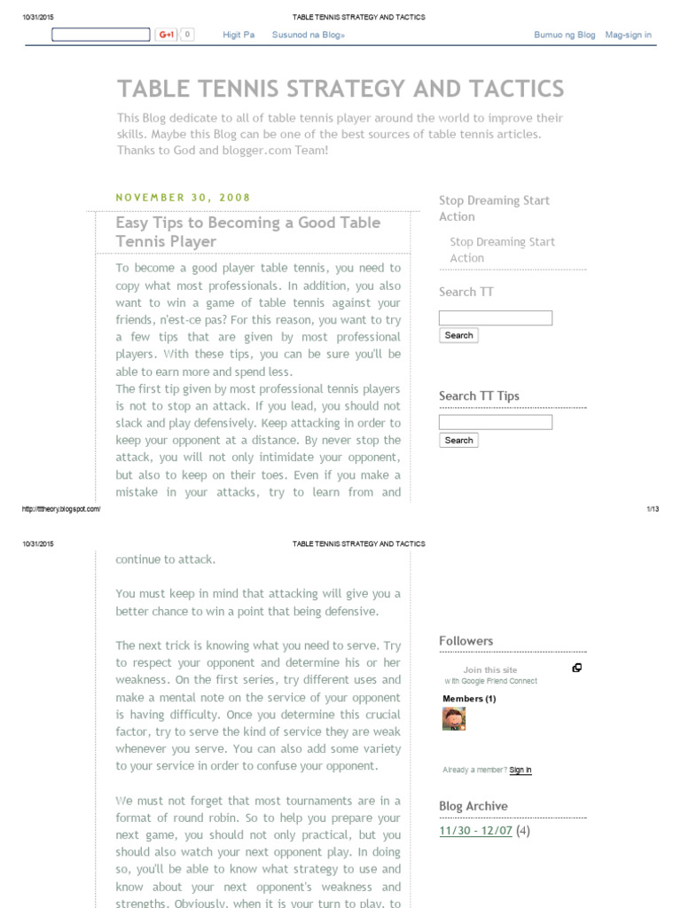 Table Tennis Strategy and Tactics | PDF