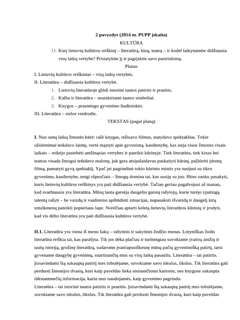 Kalbėjimo Pavyzdys, 11 Klasė | PDF