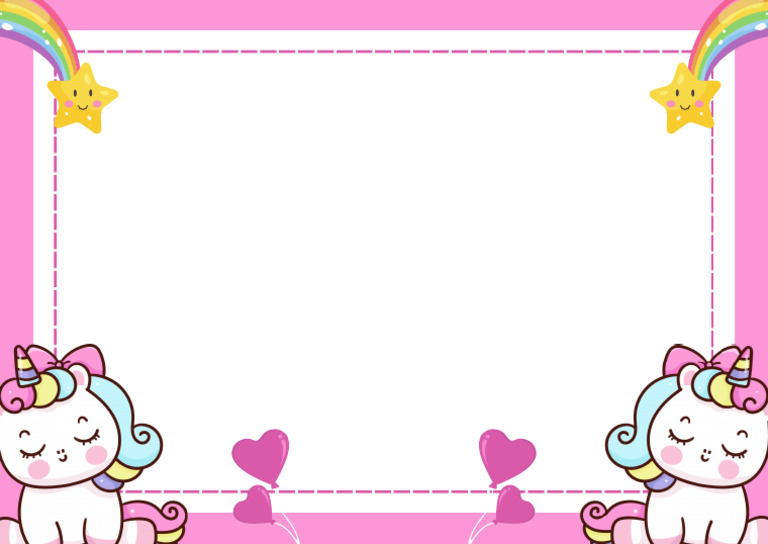 Pink Illustrative Cute Unicorn Page Border A4 Landscape | PDF