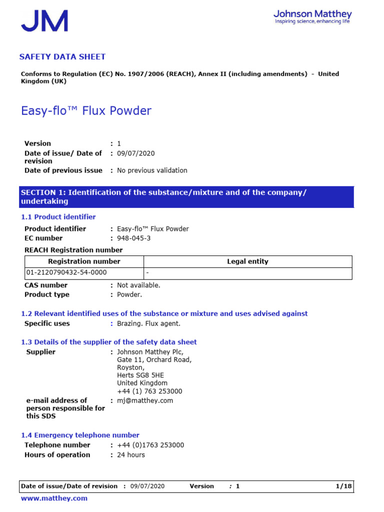 TF271 - Easy Flo Flux Coshh Safety Data | PDF