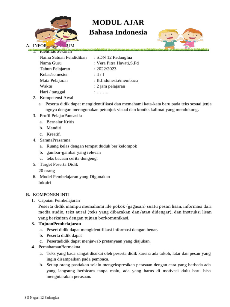 modul ajar bi teks aural 2 | PDF