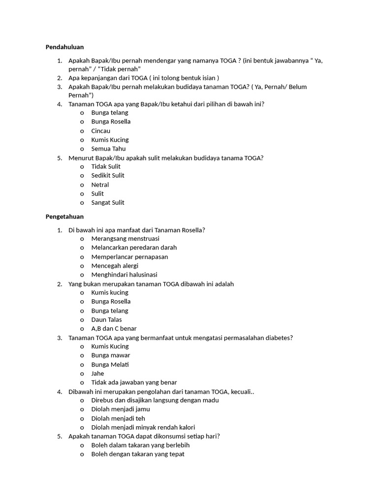 Pretest - Post Test TOGA | PDF