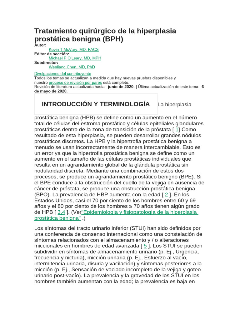 Tratamiento Quirúrgico HPB | PDF | Infección del tracto urinario | Cancer de prostata