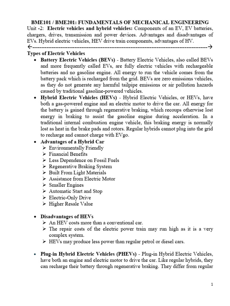 BME101 L-4 Electric Vehicle | PDF