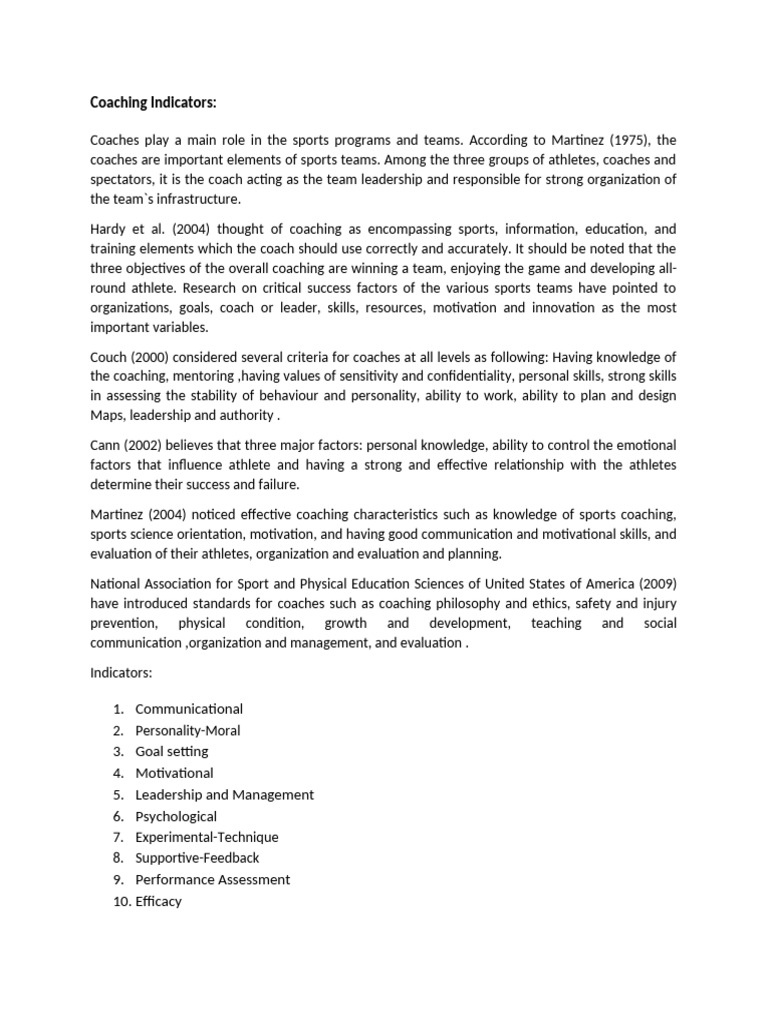 Coaching Indicators | PDF