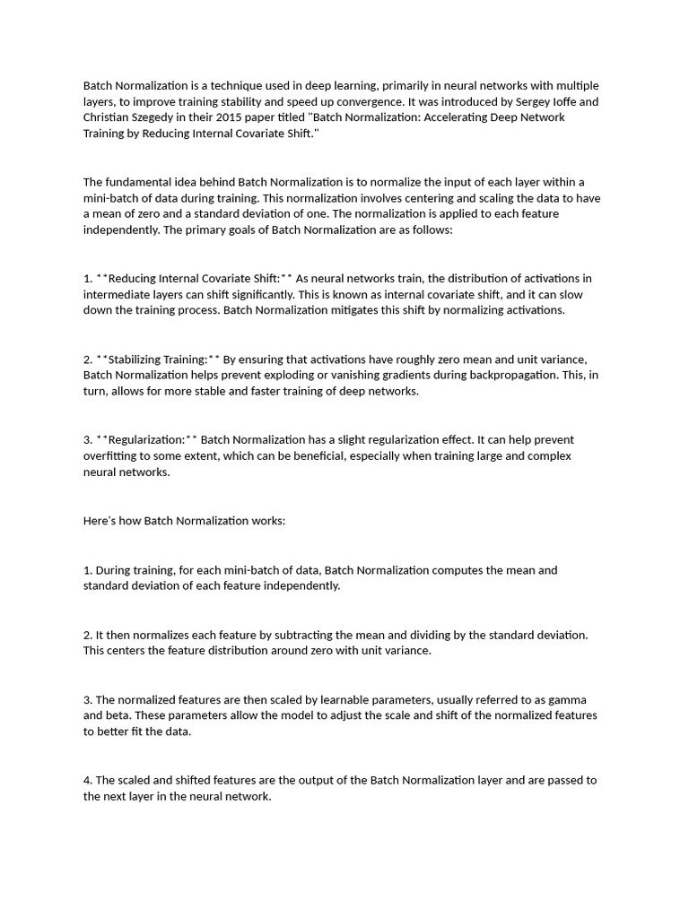 Batch Normalization Is A Technique Used in Deep Learning | PDF