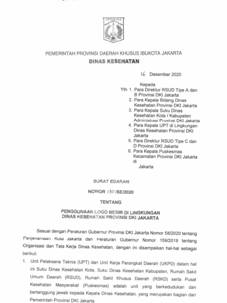 (2020) SE 180 - Penggunaan Logo Resmi Dinkes | PDF