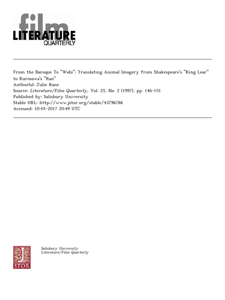 Translating Animal Imagery From Shakespeare's King Lear | PDF