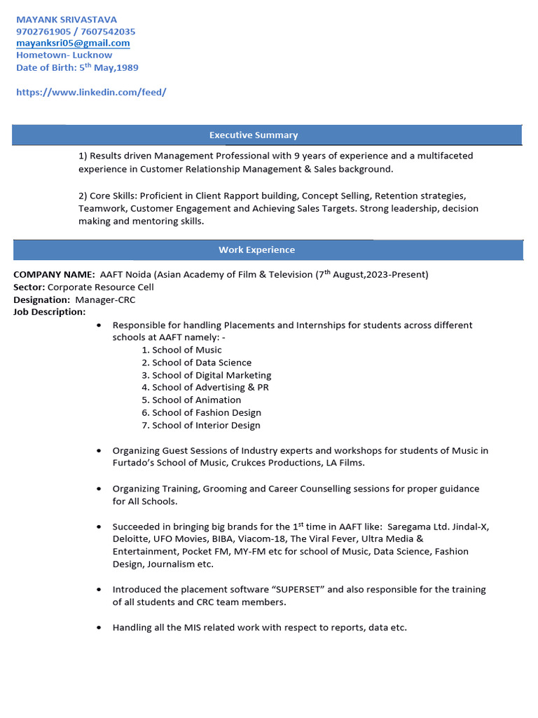 Mayank - Srivastava CV-1 | PDF