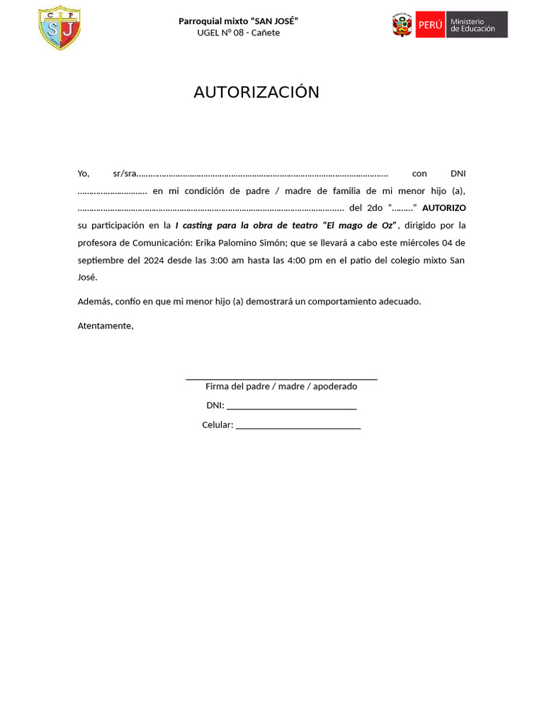 Autorización - Casting 2024 | PDF