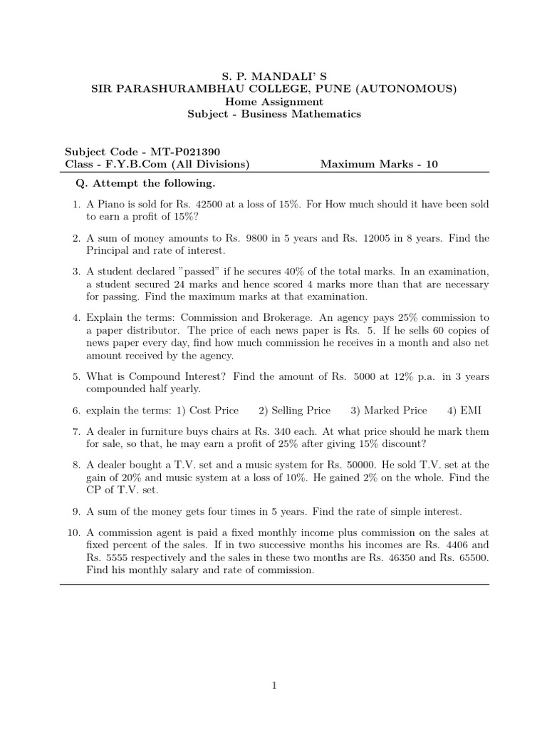 Home Assignment FY Bcom 2024 | PDF