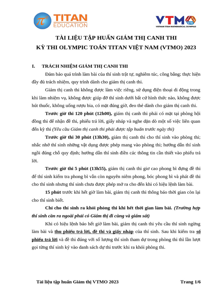 VTMO 2023 - 07. Quy Trinh Canh Thi - Tap Huan Giam Thi | PDF