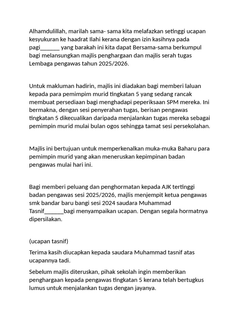 Script MC Penyerahan Tugas 2025 | PDF