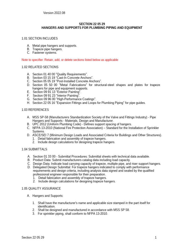 Hangers and Supports For Plumbing Piping and Equipment | PDF
