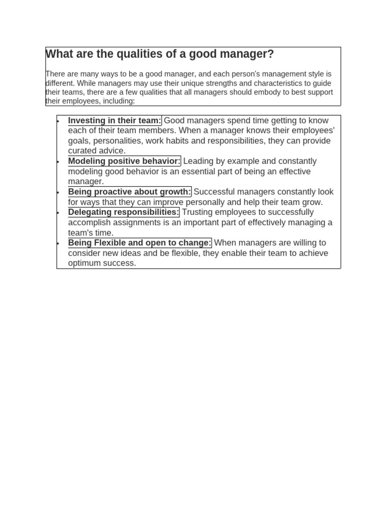 What Are The Qualities of A Good Manager | PDF