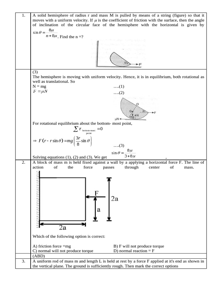 Rotational Kinemctics, Torque and Toppling - 1 | PDF