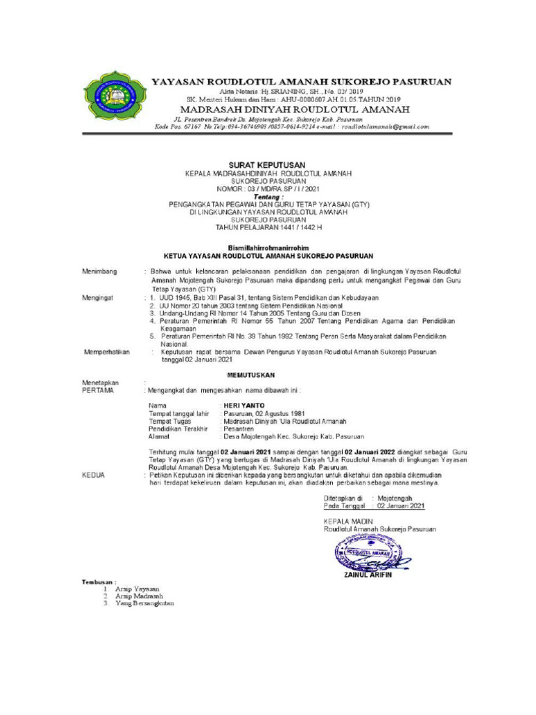 Contoh SK Kepala Dan Guru MDT | PDF