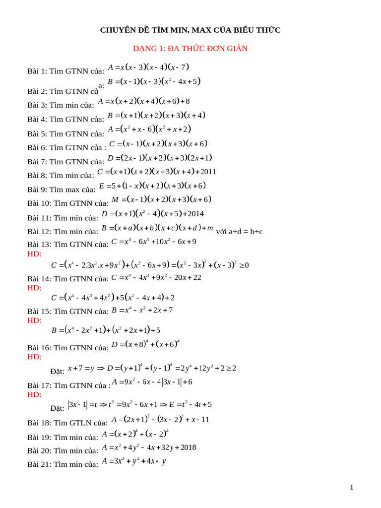CĐ 6. CHUYÊN ĐỀ TÌM MIN MAX | PDF