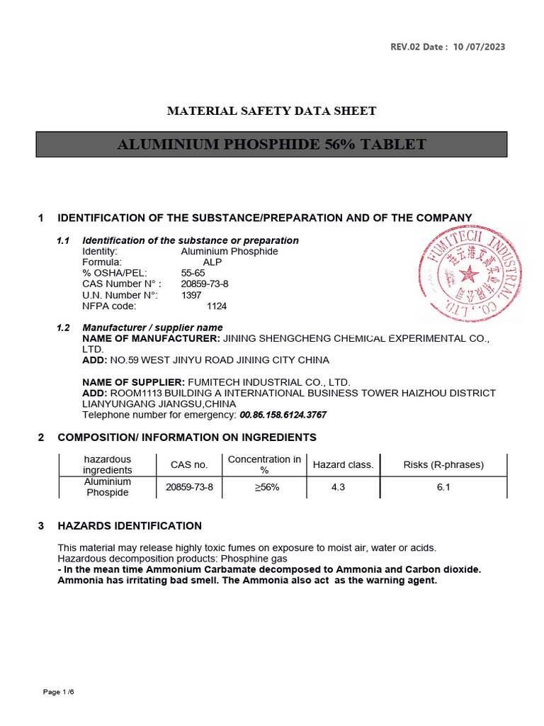 MSDS Agrophos (V.Eng) UP DATE | PDF