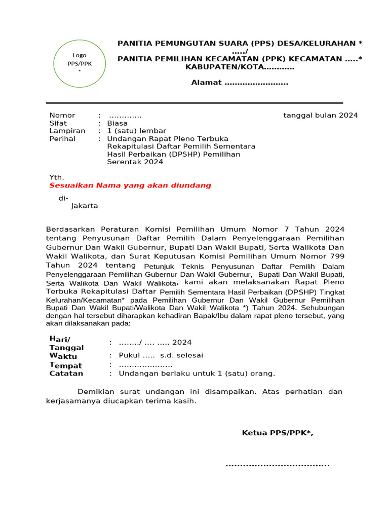 03 Draft Undangan DPSHP PPS - PPK | PDF