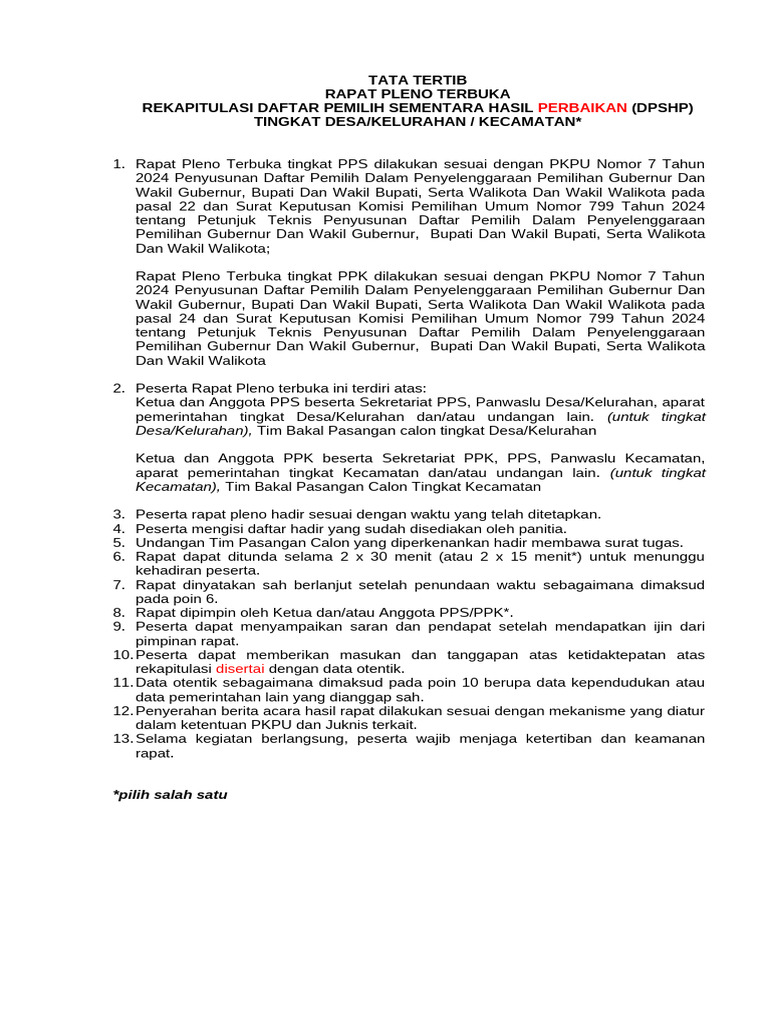 04 Draft Tatib Rekap DPSHP Tingkat PPS PPK | PDF