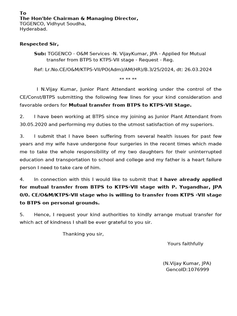 KTPS Transfer LETTER vijay kumar | PDF