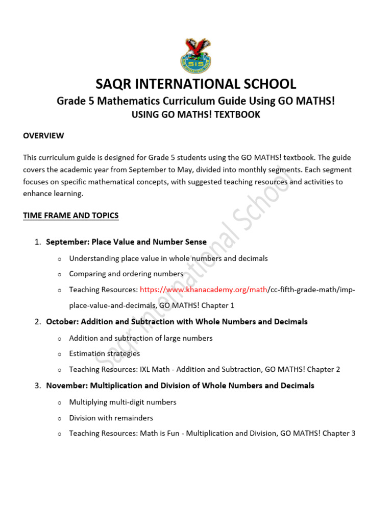 Grade 5 Mathematics Curriculum Guide Using GO MATHS | PDF