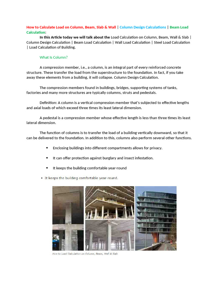 How To Calculate Load On Column | PDF | Beam (Structure) | Structural Load