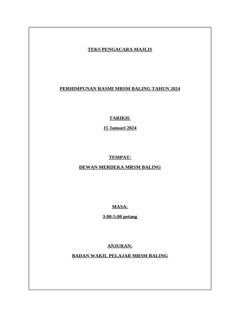 SKRIP EMCEE PERHIMPUNAN 15 Januari 2024 | PDF